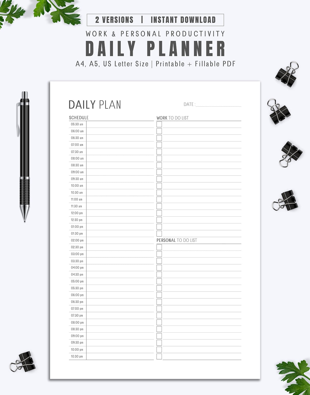 Daily Productivity Planner Printable Minimalist Daily Personal - Etsy