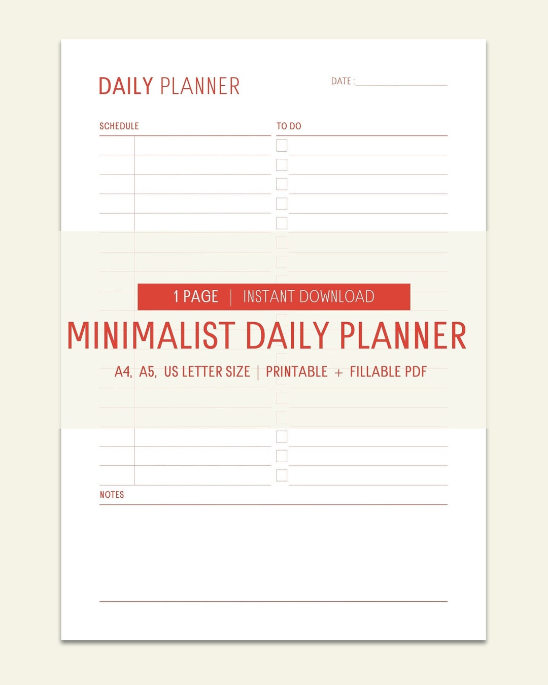 Daily Planner Printable Minimalist Daily to Do List Template - Etsy
