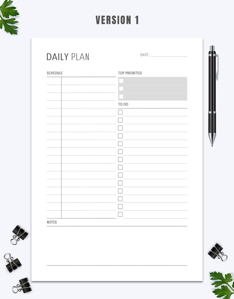 Daily Planner Printable Fillable Daily Planner for Daily Productivity ...