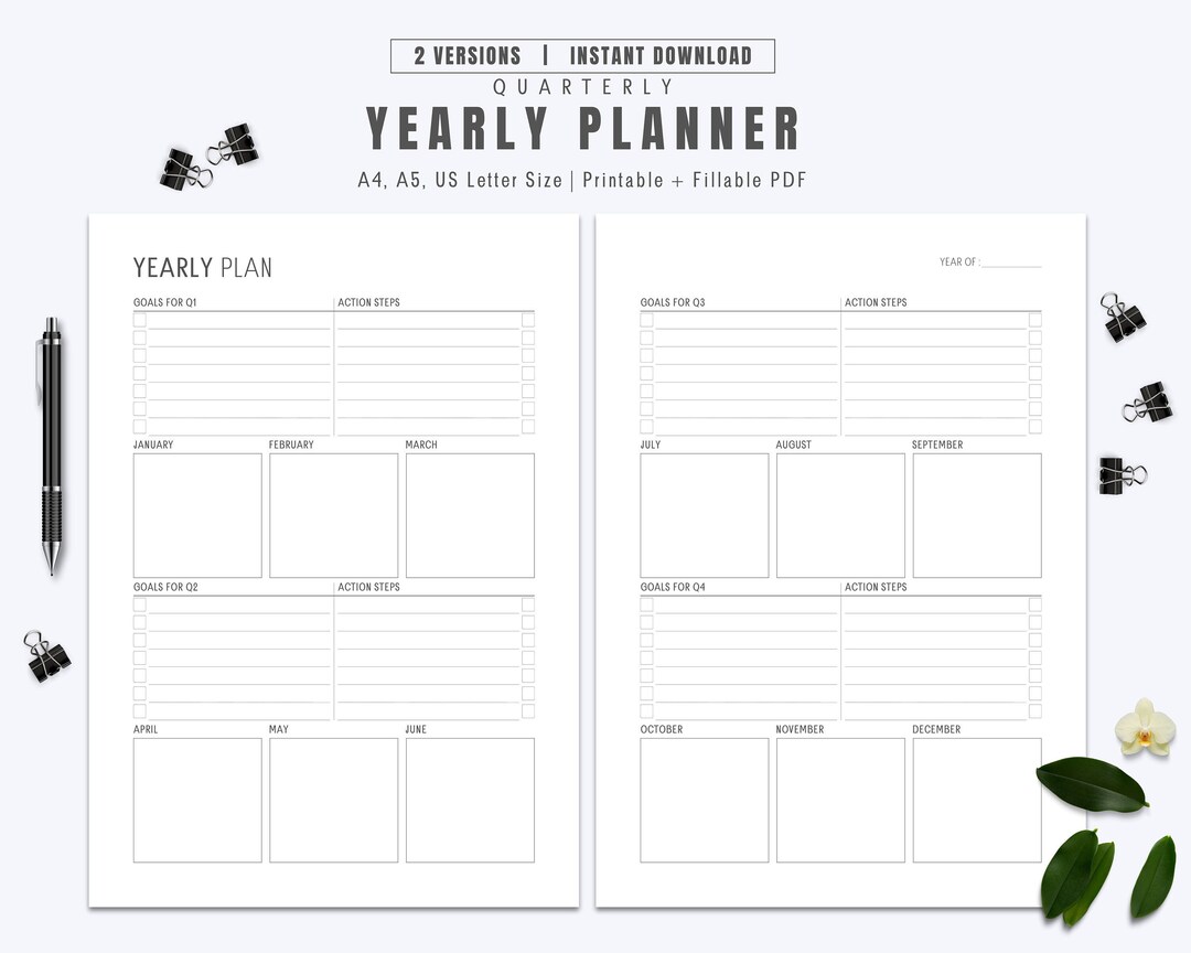 Yearly Planner Printable Minimalist Inserts Yearly Overview Printable ...
