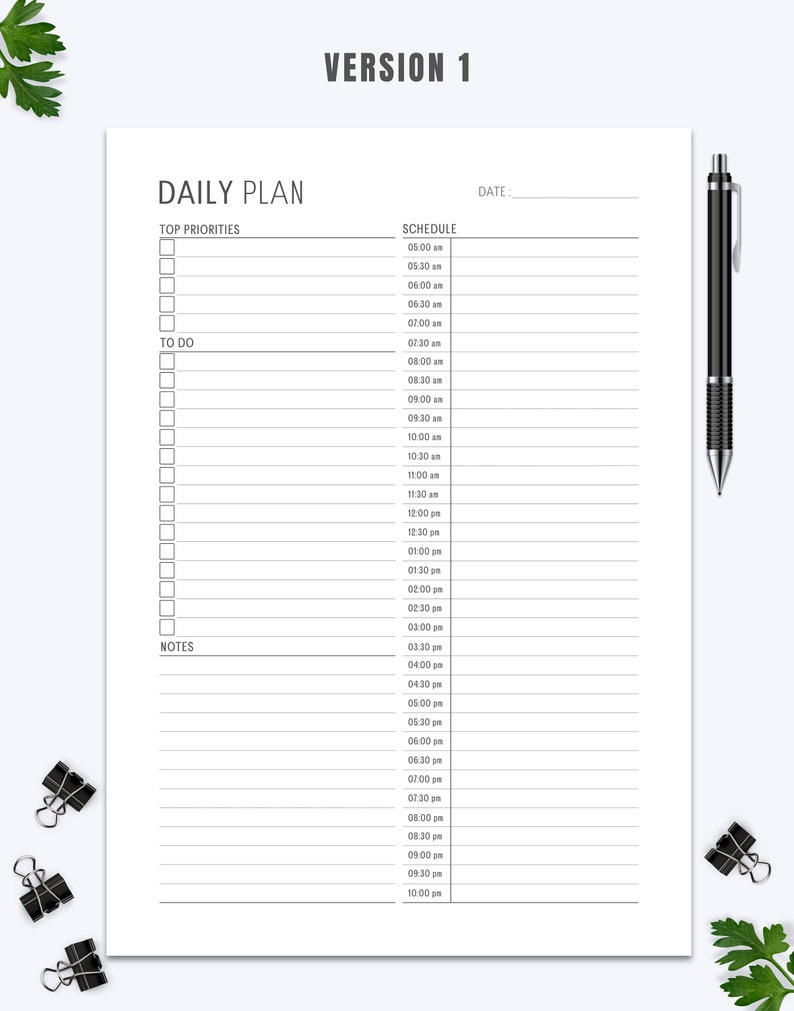 Daily Planner Template to Do List Printable Daily Productivity Planners ...