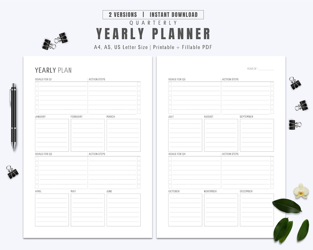 Yearly Printable Planner Minimalist Yearly Planner Instant Download ...