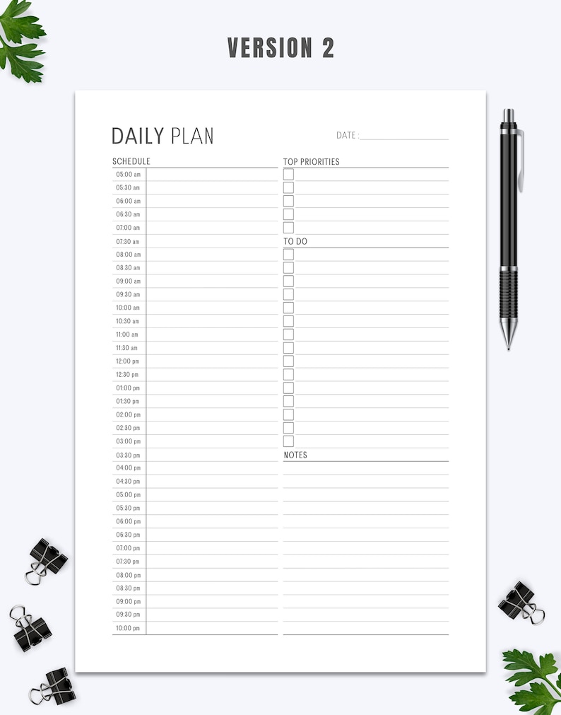 Daily Planner Template to Do List Printable Daily Productivity Planners ...