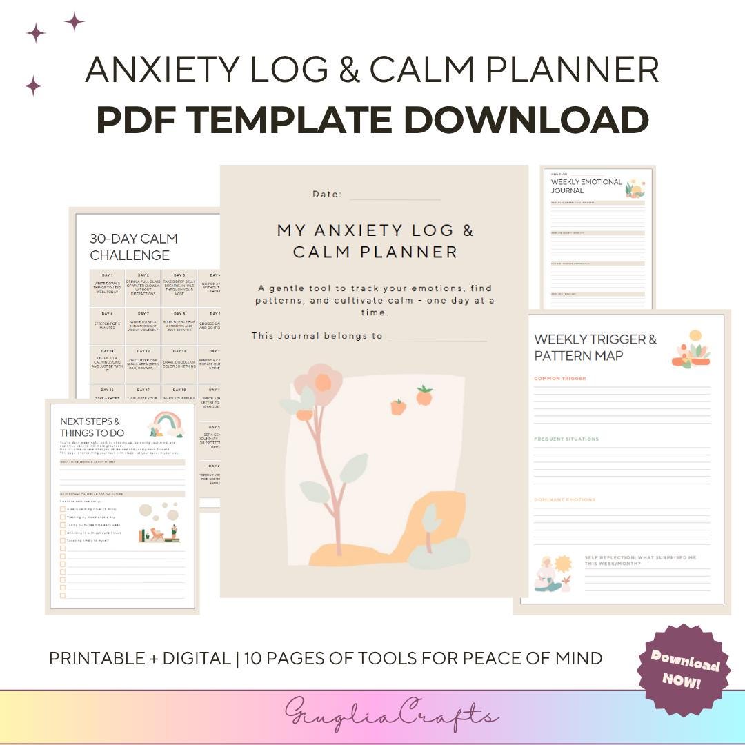Anxiety Log & Calm Planner | Mental Health Tracker Printable and ...