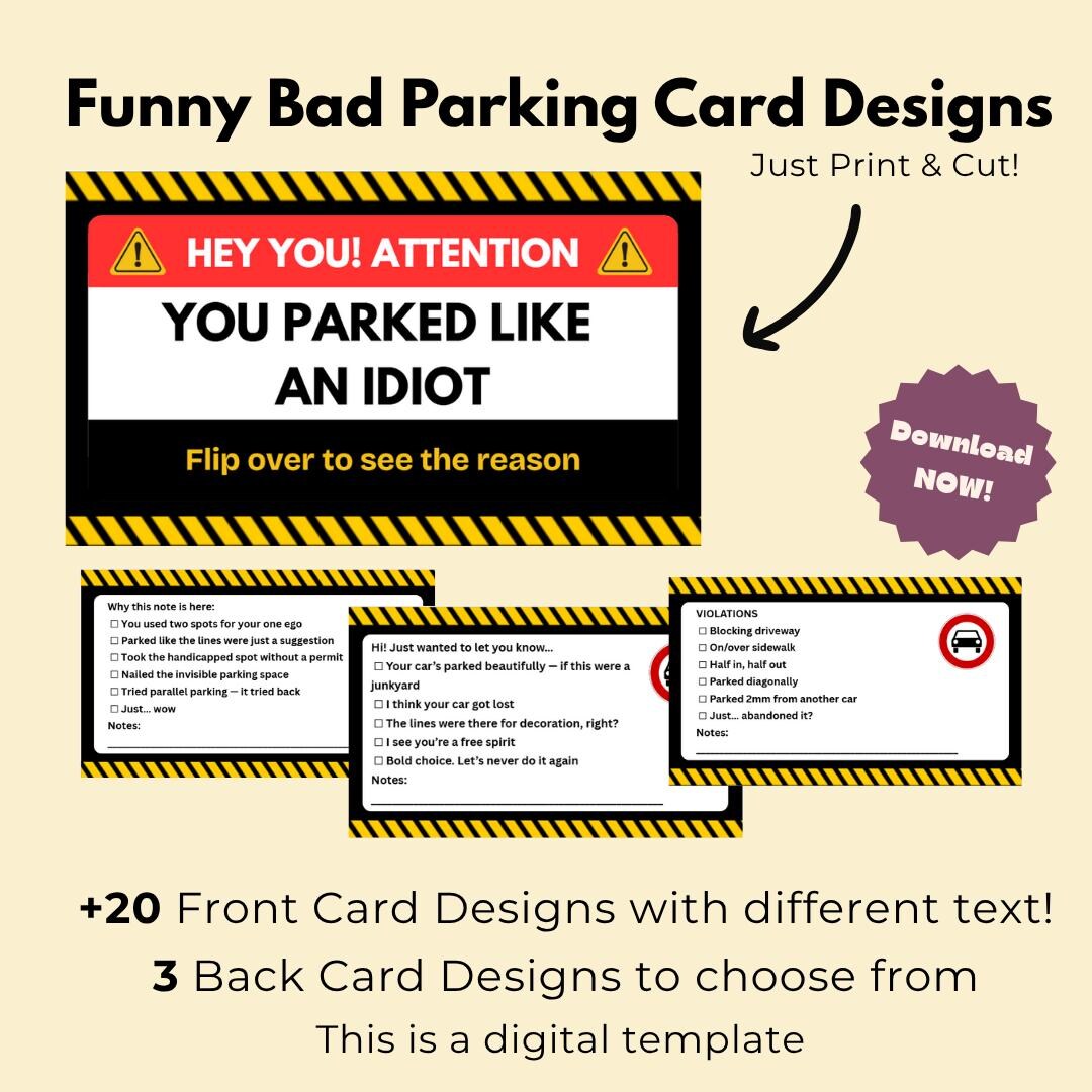 Funny Bad Parking Notes Printable –meme Windshield Cards – Instant ...