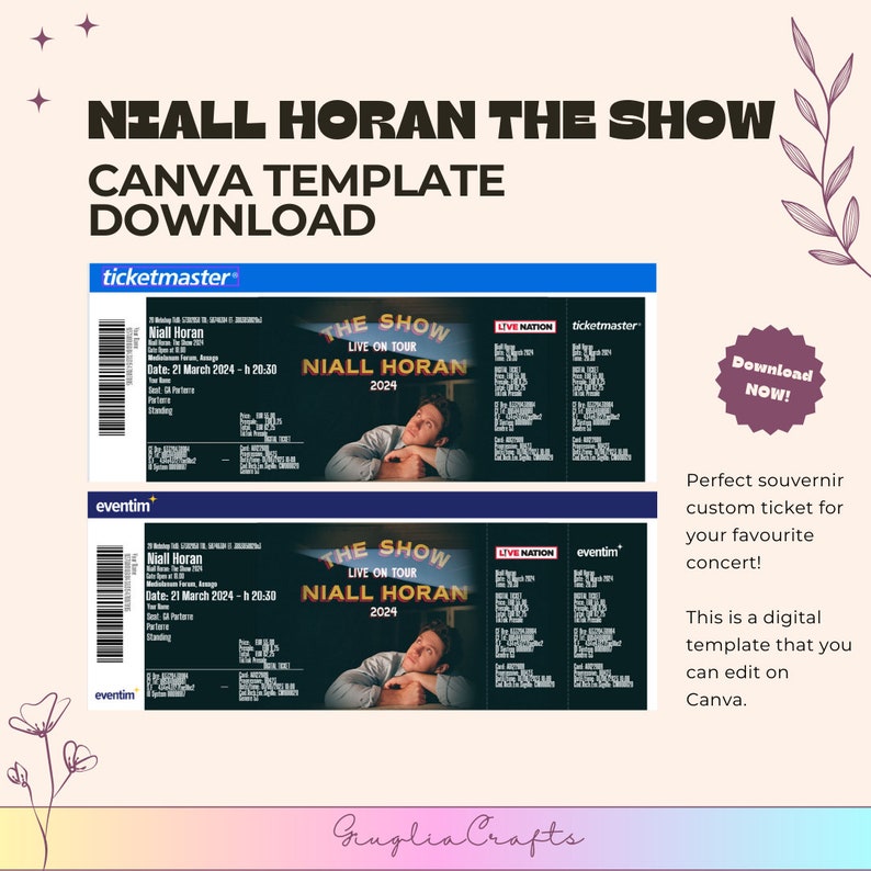 Niall Horan the Show Tour Souvenir Ticket Template Canva - Digital ...