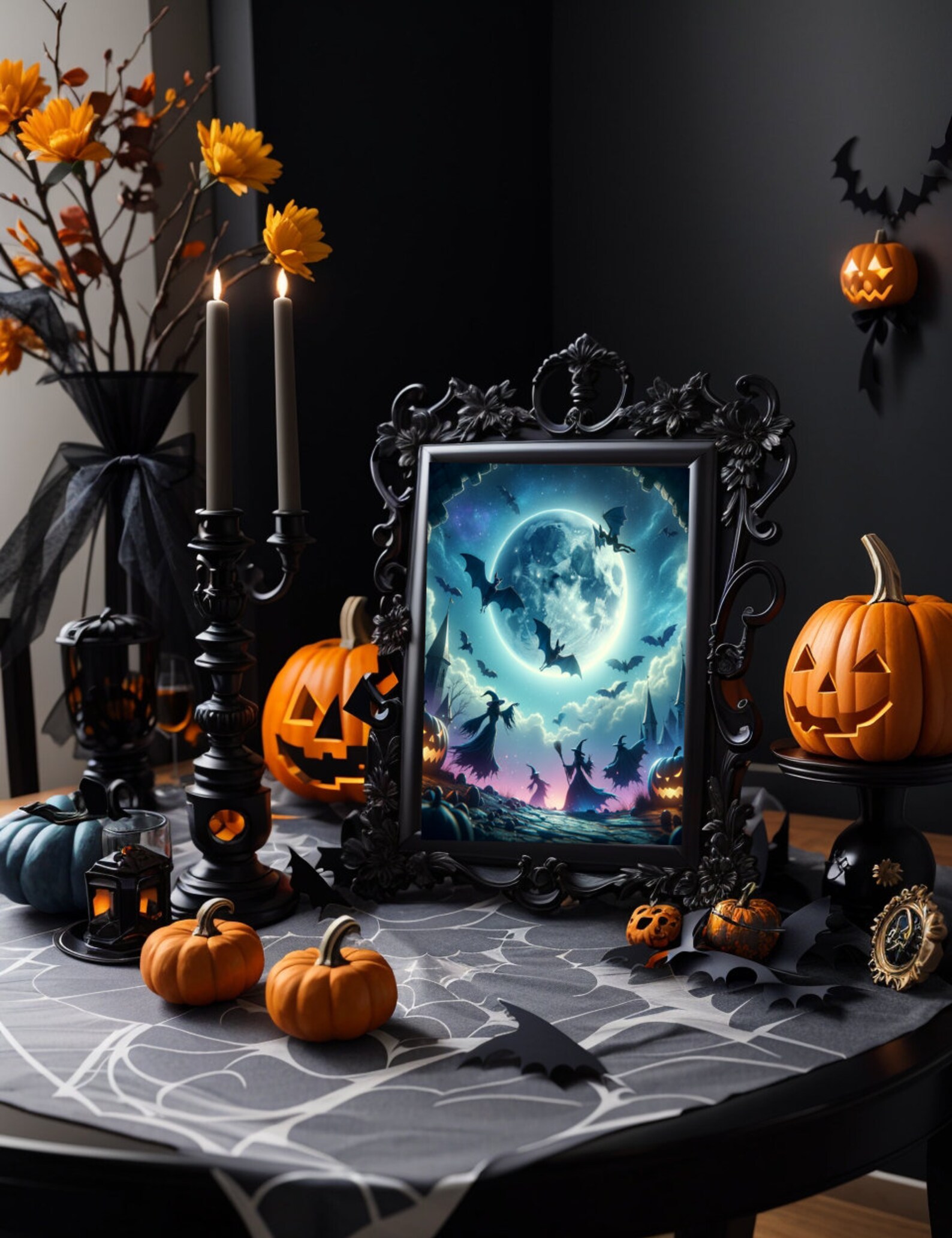 Bundle of 3 Fantastical Witches Pumpkins Bats Full Moon Halloween ...