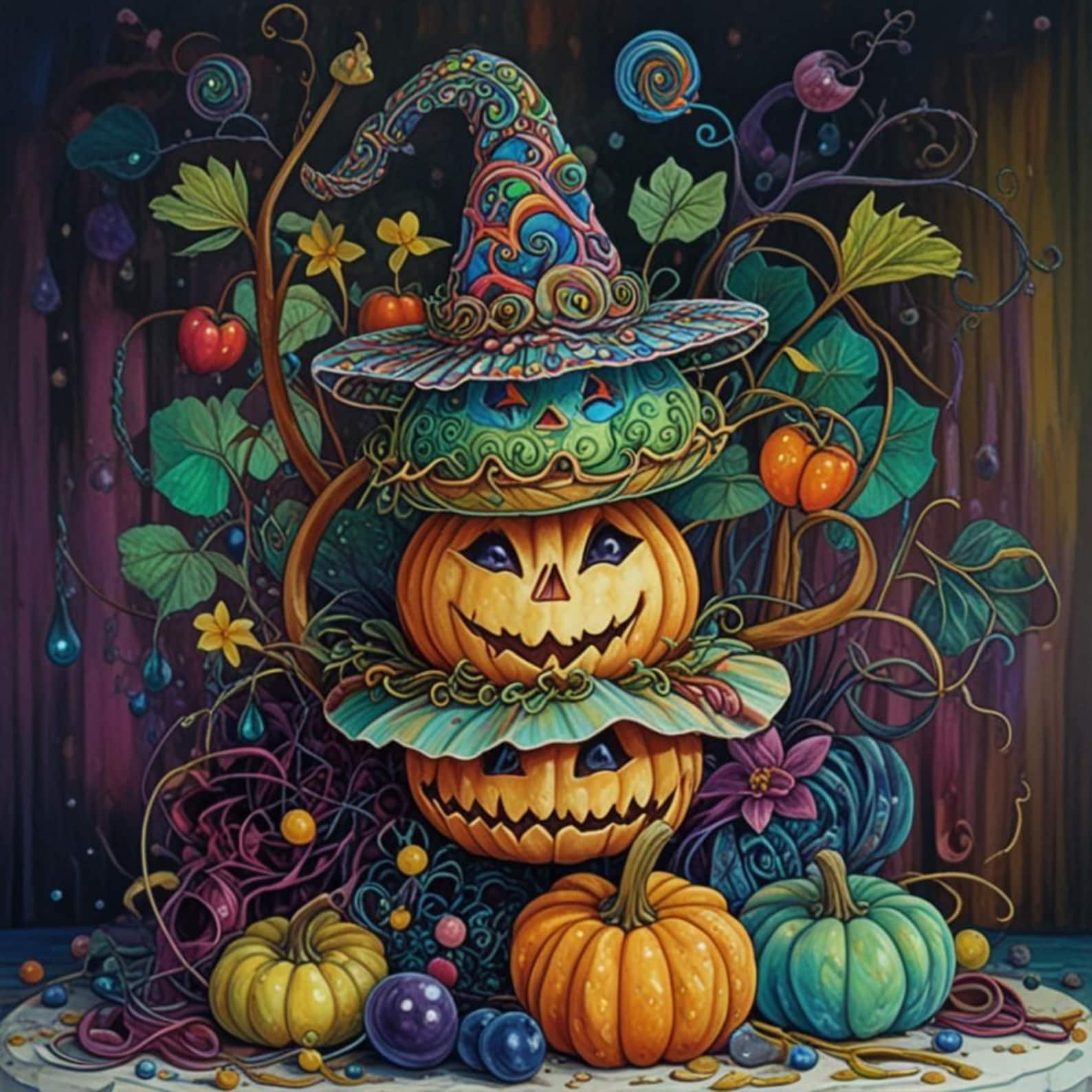 Stacks of Magical Pumpkins Digital Printable Wall Art Bundle of Three ...