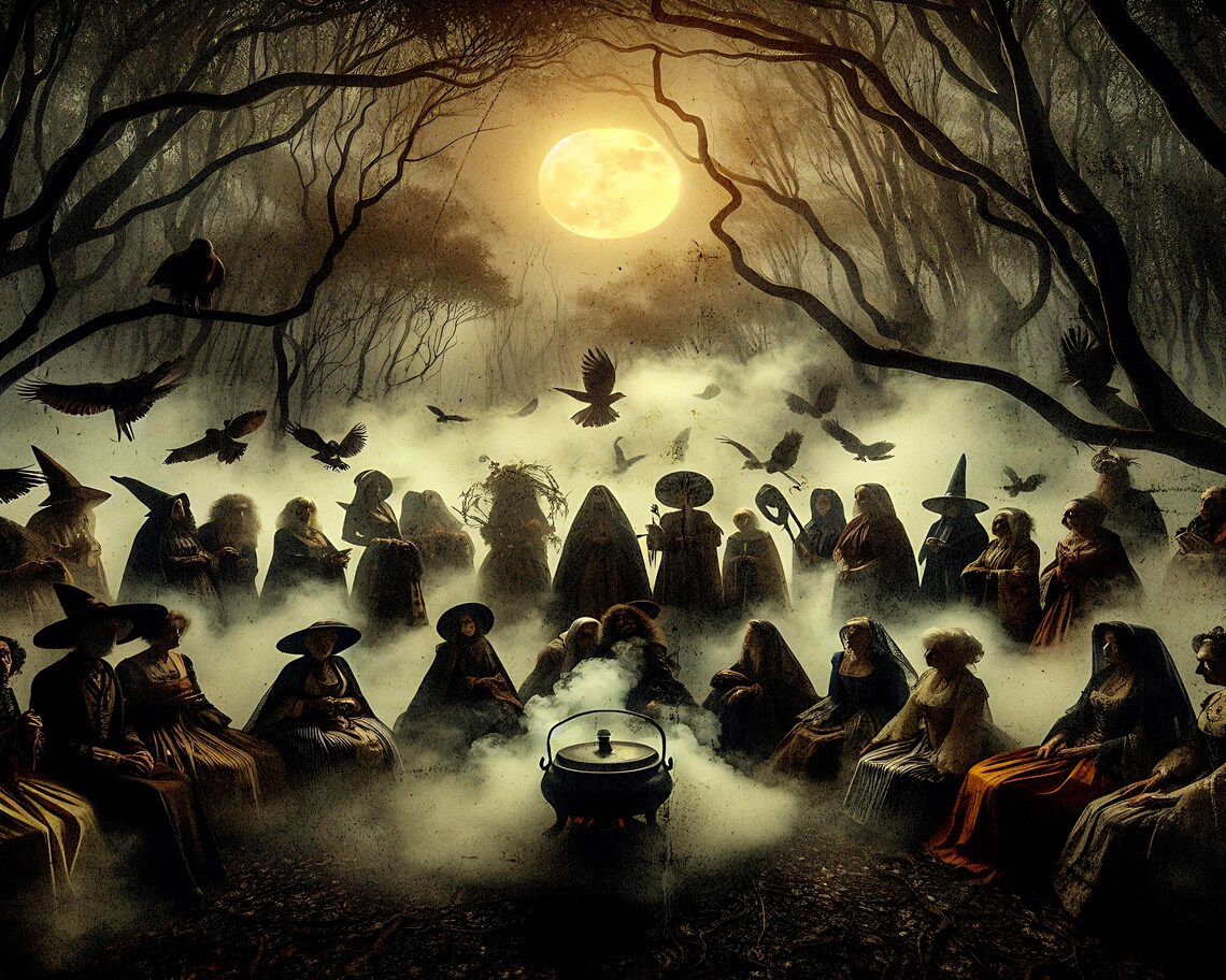 Coven of Witches Around a Cauldron Printable Wall Art - Etsy