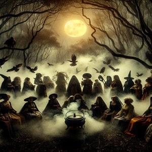 Coven of Witches Around a Cauldron Printable Wall Art - Etsy