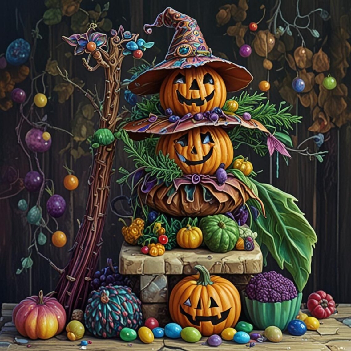 Stacks of Magical Pumpkins Digital Printable Wall Art Bundle of Three ...