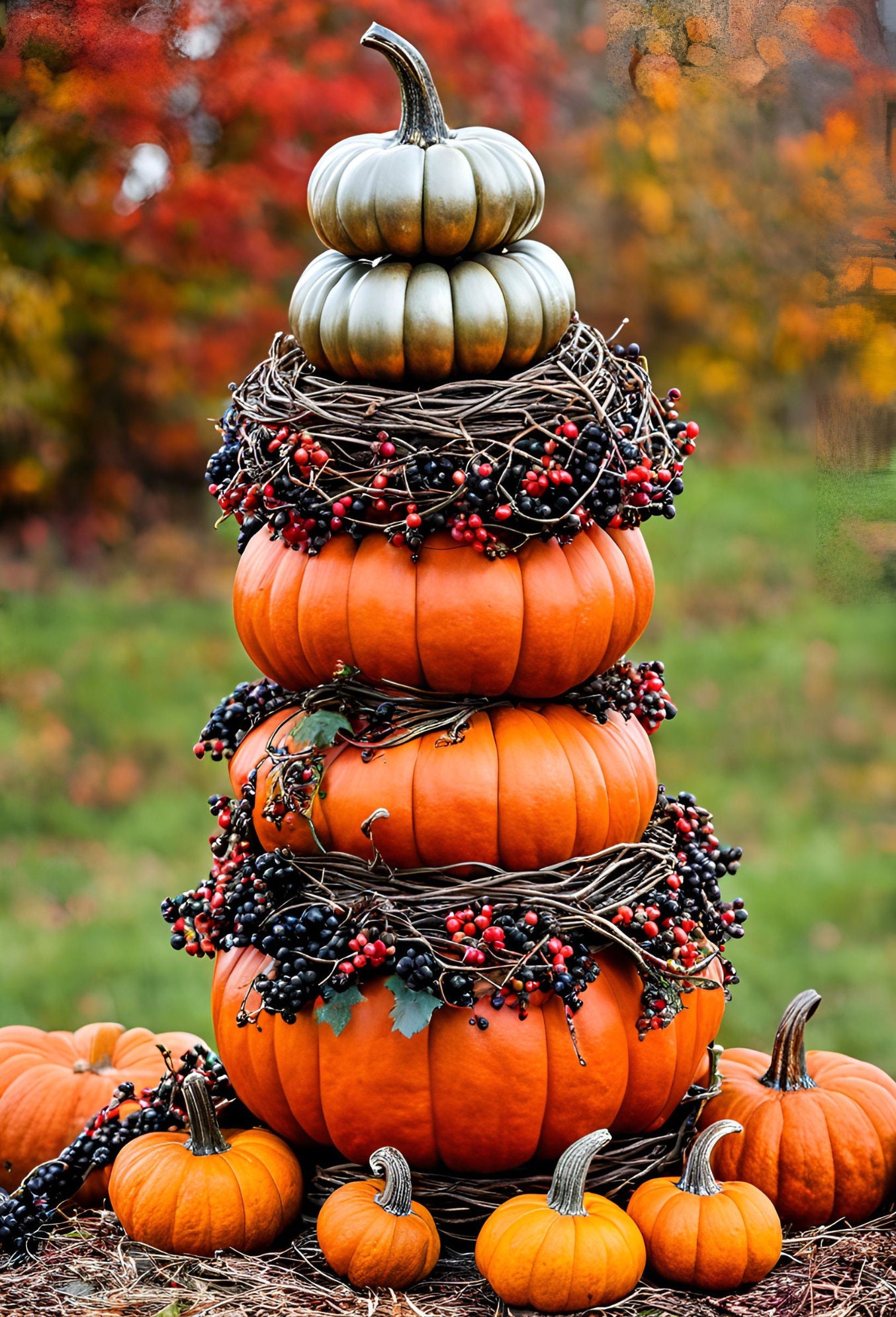 Fall Pumpkin Tower Halloween Wall Art Printable Autumn Tones - Etsy