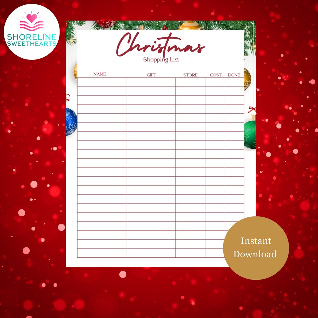 Printable Christmas Shopping List, Christmas Gift List, Christmas Gift ...