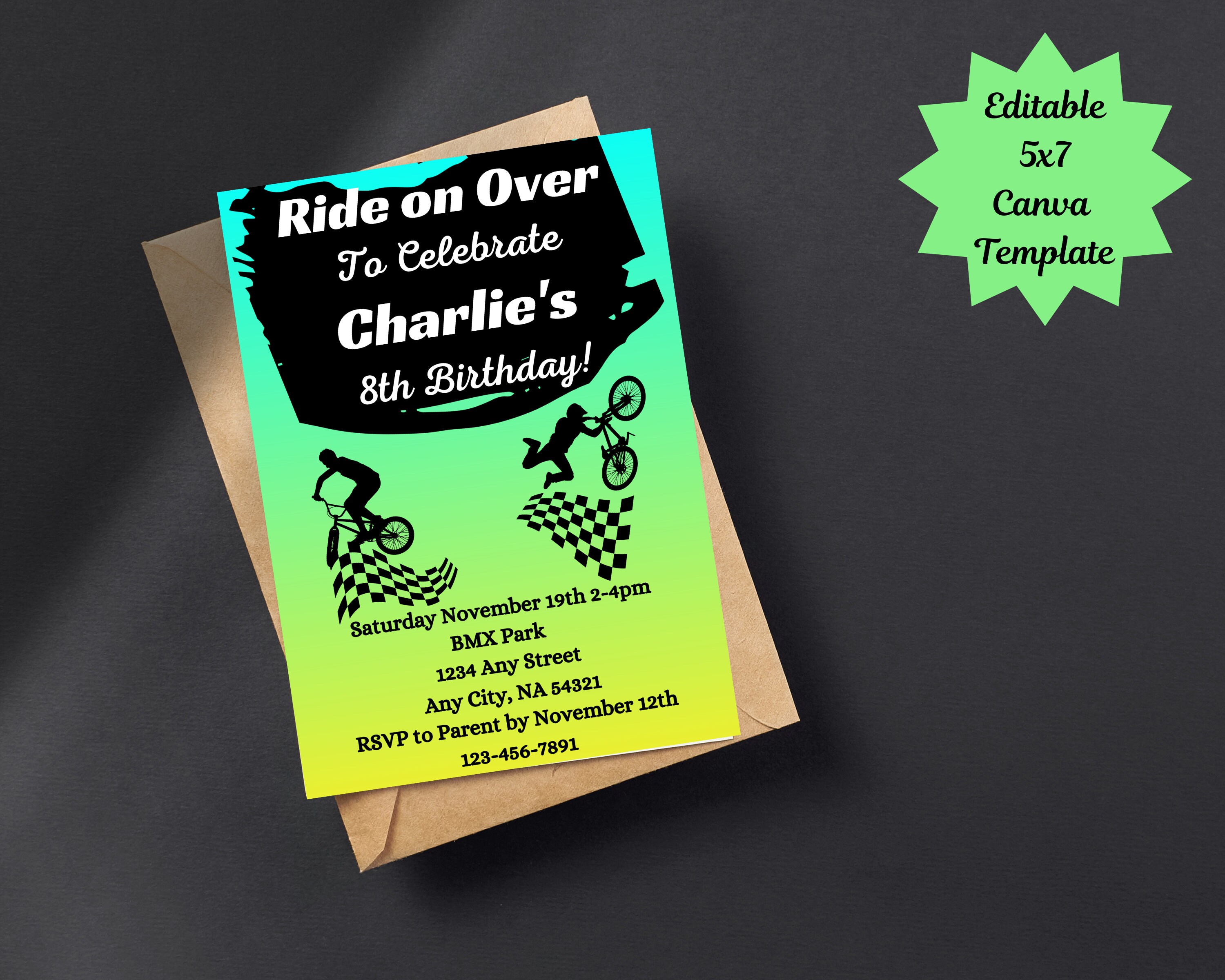 Editable BMX Birthday Invitation, BMX Bike Birthday Party , Printable ...