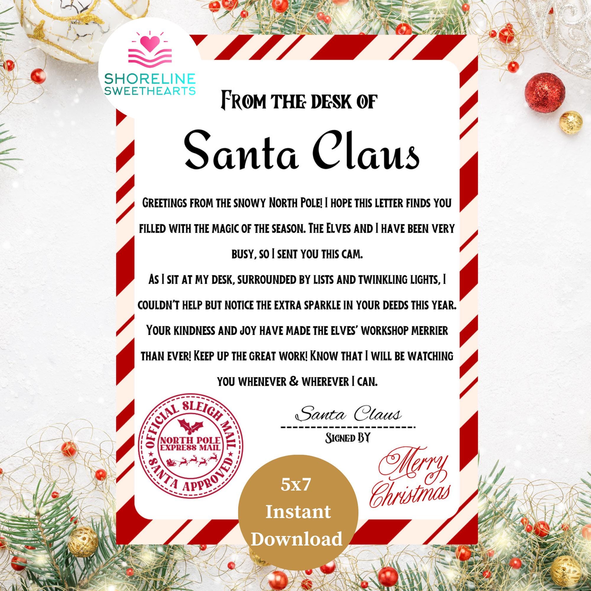Printable Santa Cam Letter, From the Desk of Santa, Letter From Santa ...