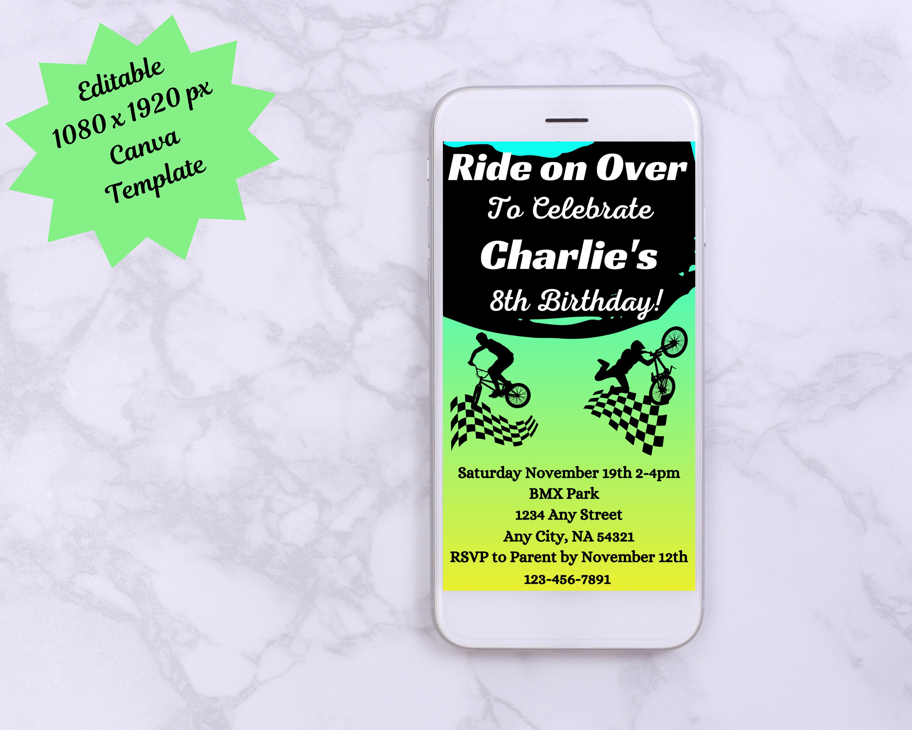 Editable BMX Birthday Invitation, BMX Bike Birthday Party , Printable ...