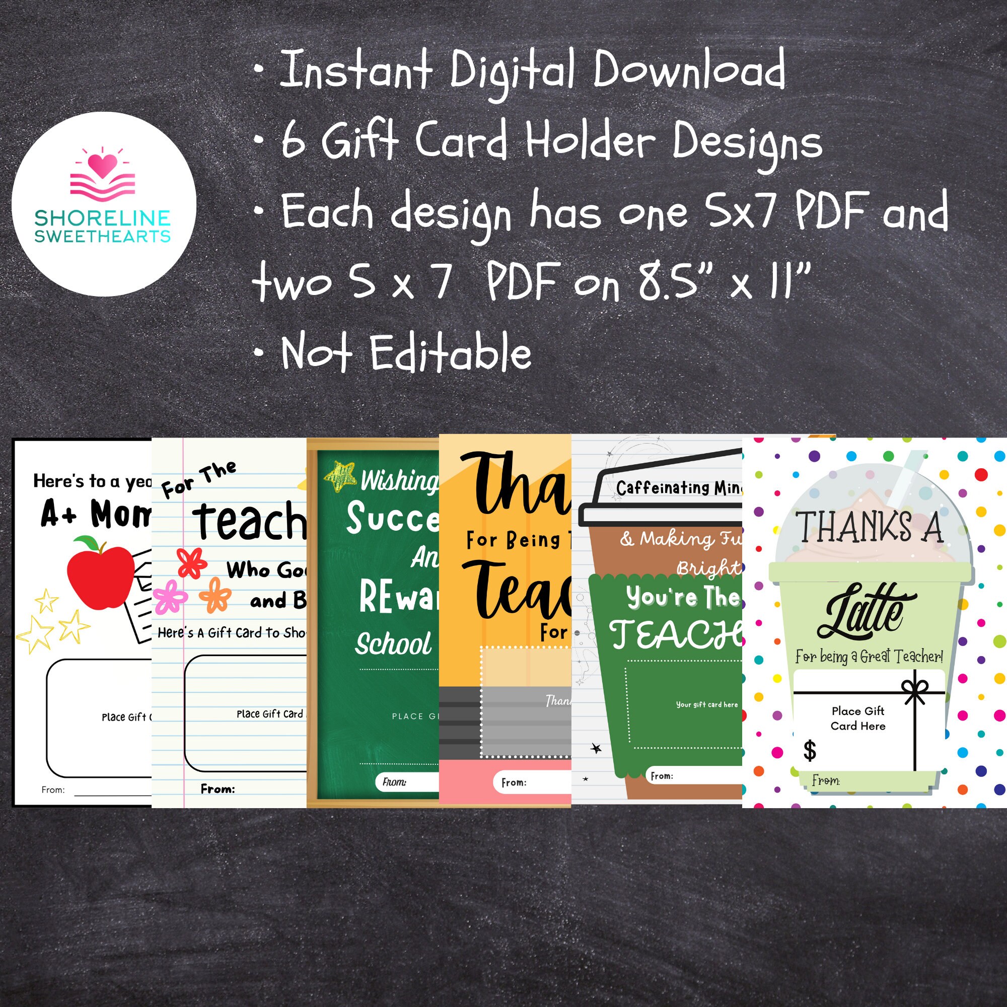Teacher Gift Card Holder Bundle, Printable, 6 Designs (PDF) - Etsy