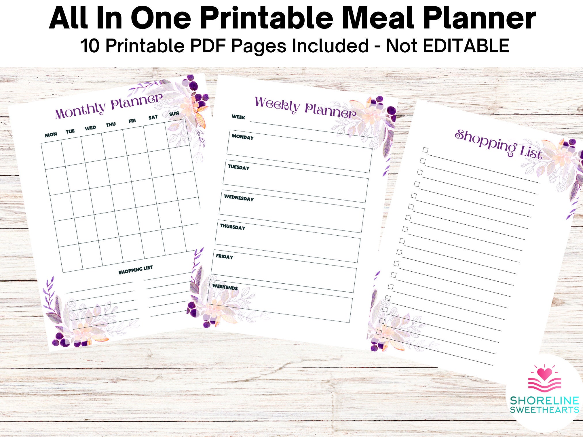 Printable All in One Meal Planner, Monthly Meal Planner, Weekly Meal ...