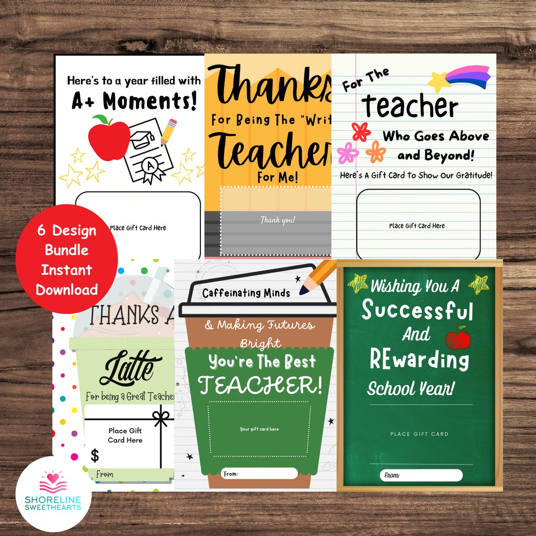 Teacher Gift Card Holder Bundle, Printable Gift Card Holder Set ...