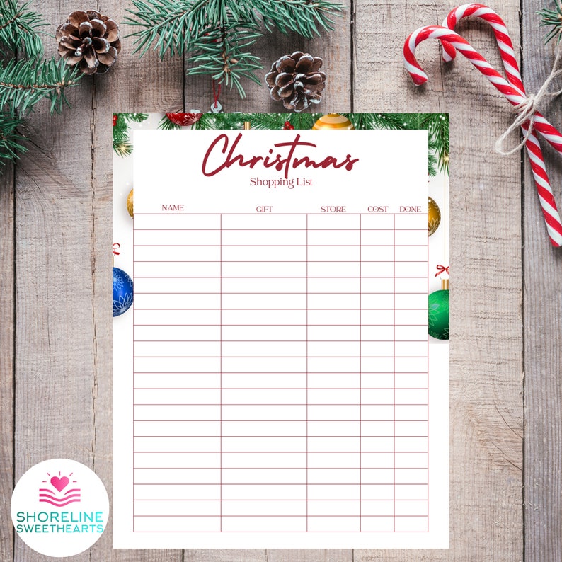 Printable Christmas Shopping List, Christmas Gift List, Christmas Gift ...