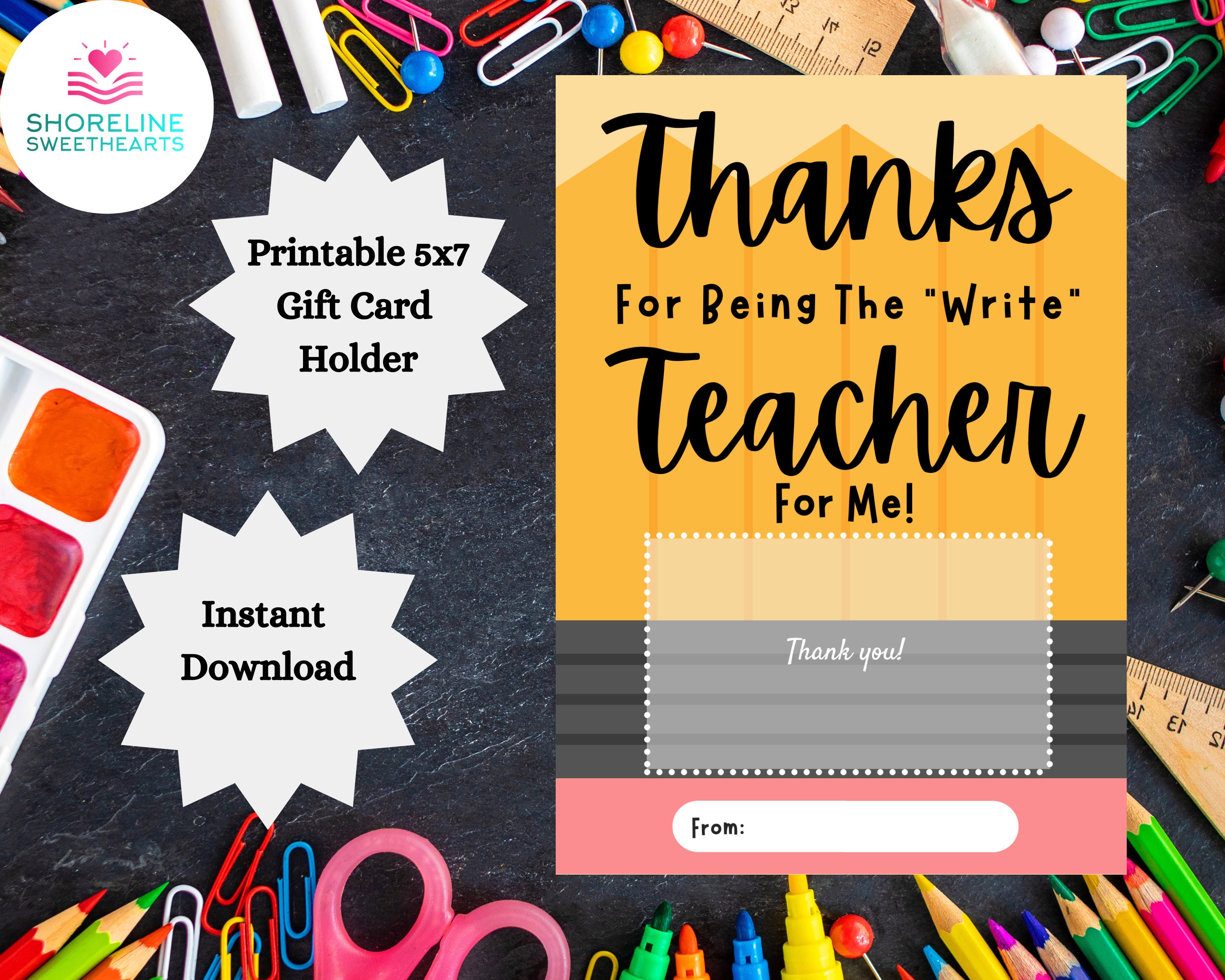 Teacher Appreciation Gift Card Holder Printable Teacher Gift - Etsy