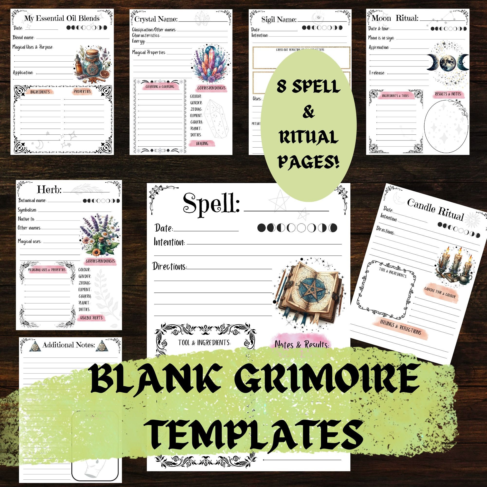Grimoire Page Templates, Digital Spellbook, Witch Kit for Beginners ...