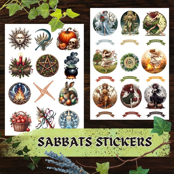 Wheel of the Year Digital Stickers, Pagan Sabbats Art, Grimoire Decal ...