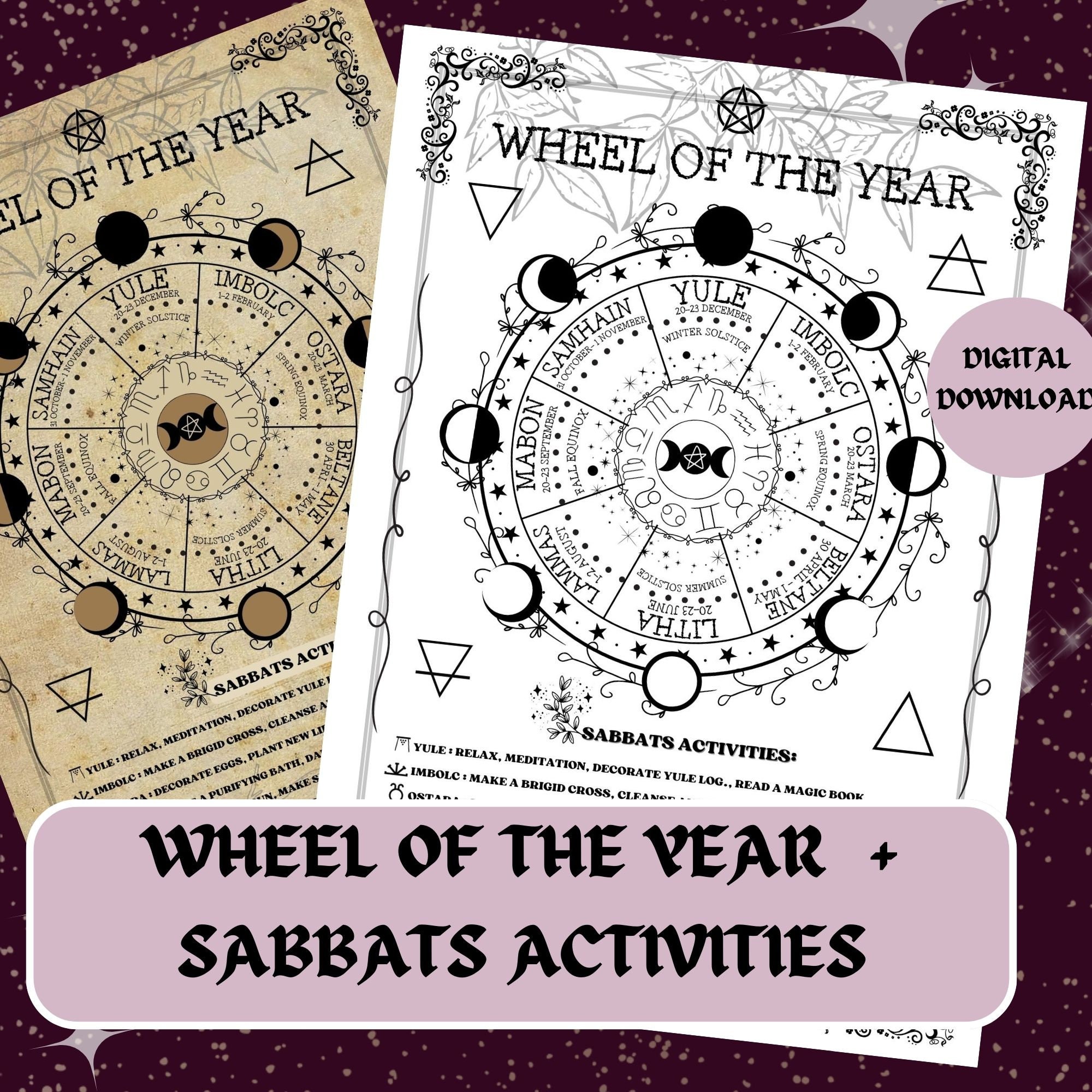 Wheel of the Year Printable, Wiccan Pagan Prints, Sabbats Ritual and ...