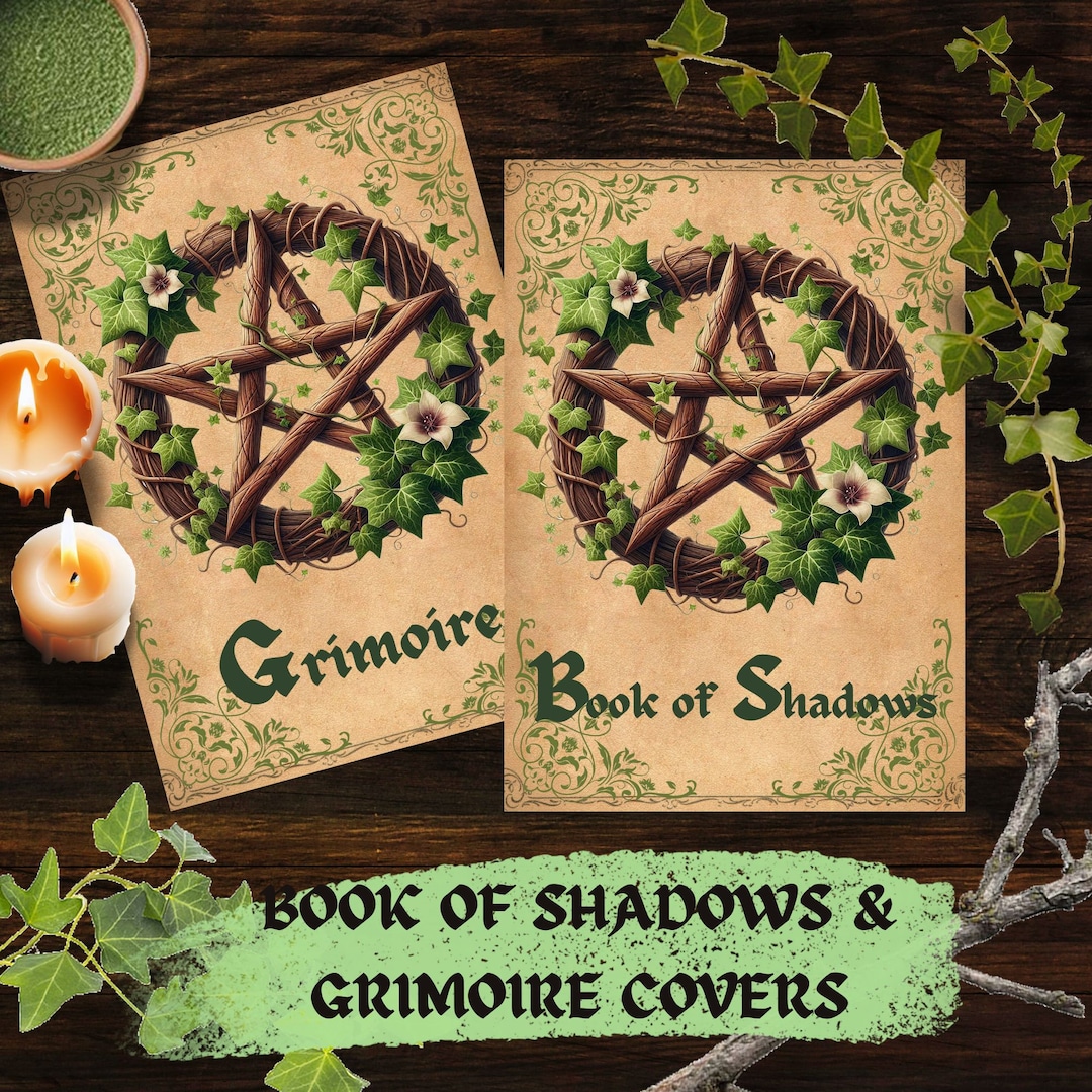 Set of 2 Printable Grimoire & Book of Shadows Covers, A4 Parchment ...