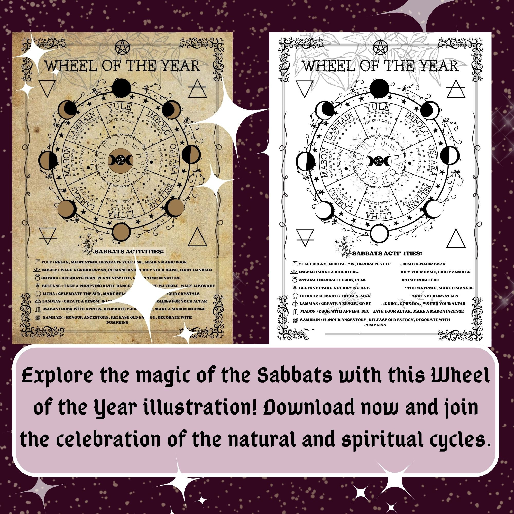 Wheel of the Year Printable, Wiccan Pagan Prints, Sabbats Ritual and ...