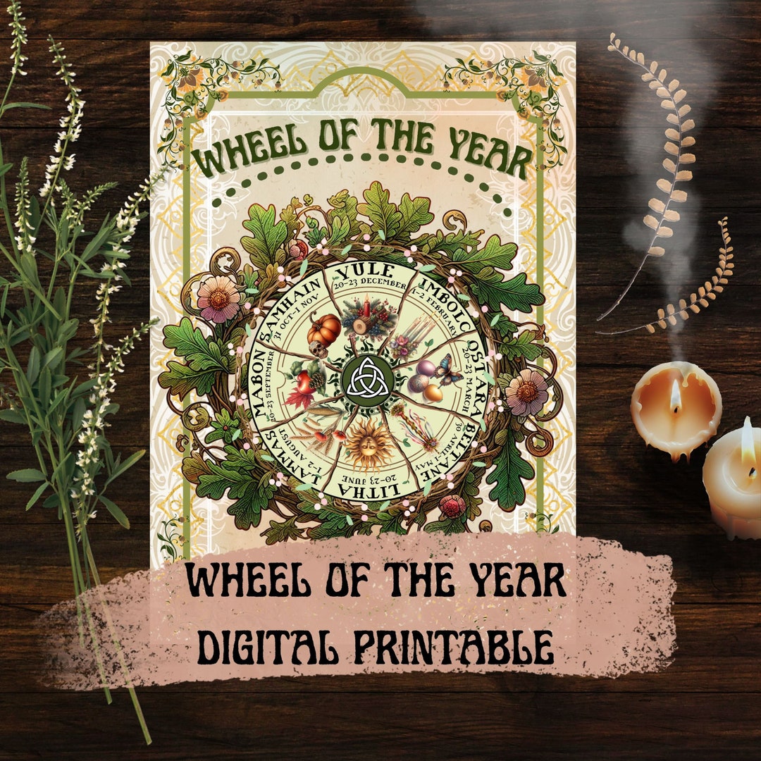 Wheel of the Year Digital Printable, Seasonal Wheel Art, Pagan Witch ...
