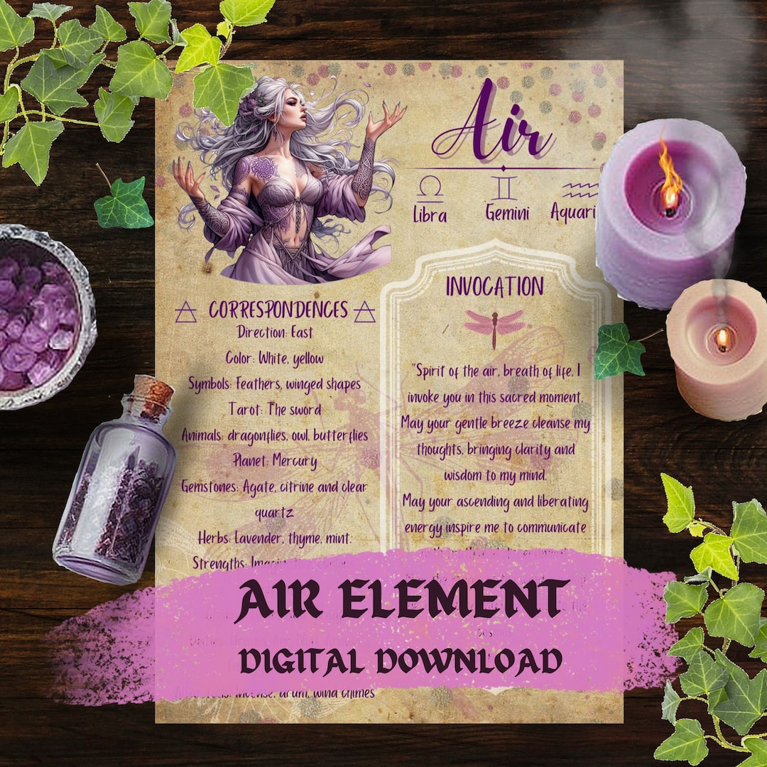 Air Element Printable, Four Elements Wall Art, Book of Shadows Art ...