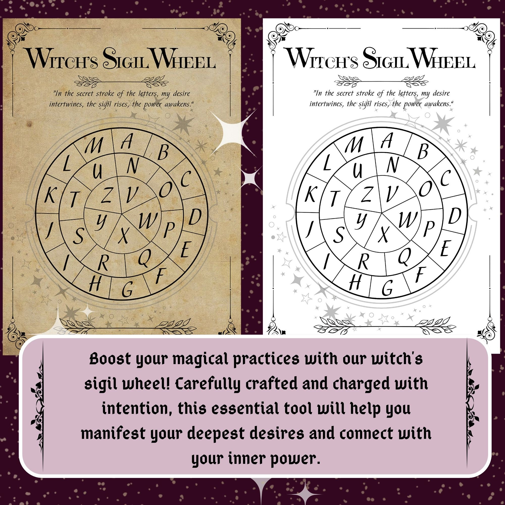 Witch Sigil Wheel, Sigil Magic and Worksheet, Printable Grimoire Pages ...