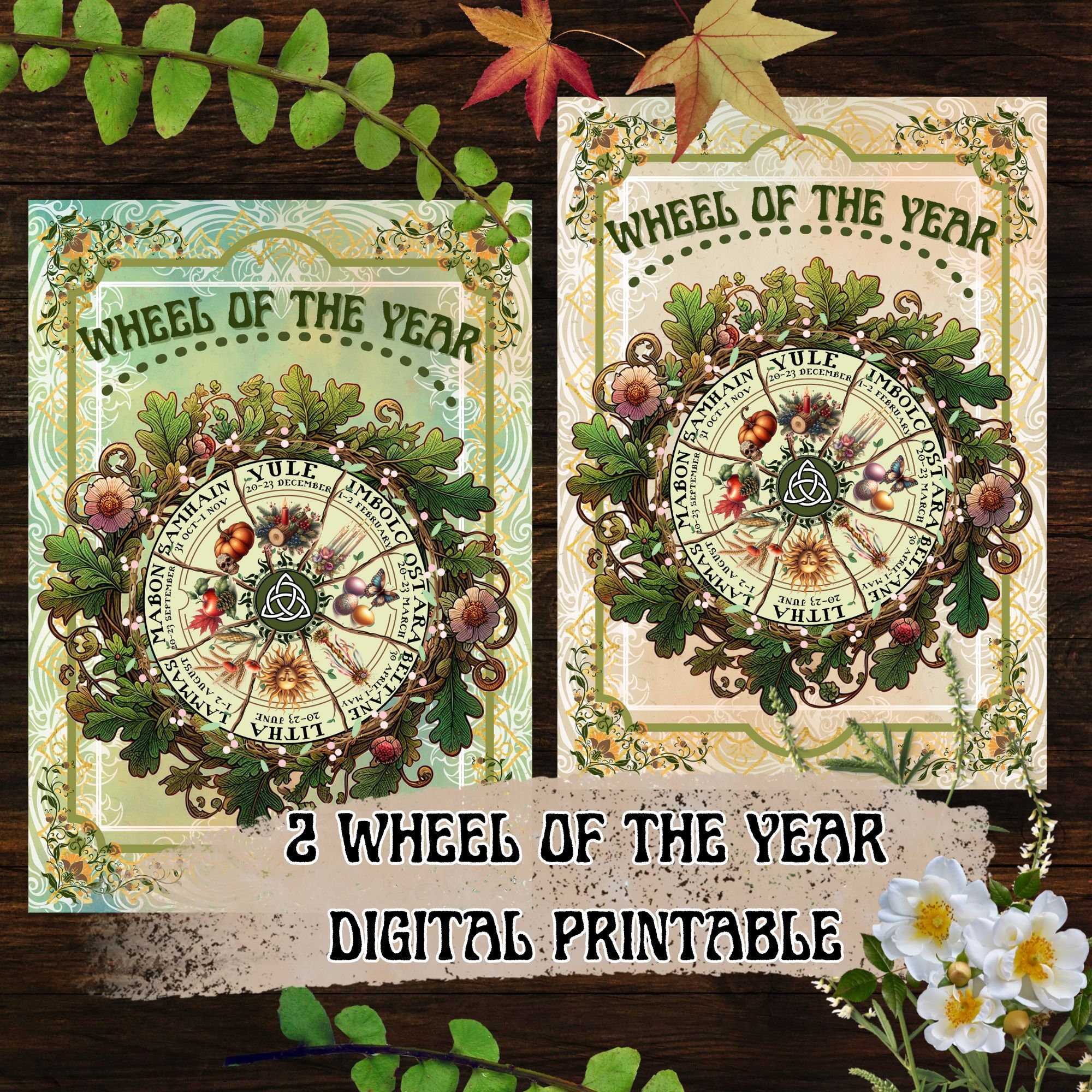 Wheel of the Year Digital Printable, Seasonal Wheel Art, Pagan Witch ...