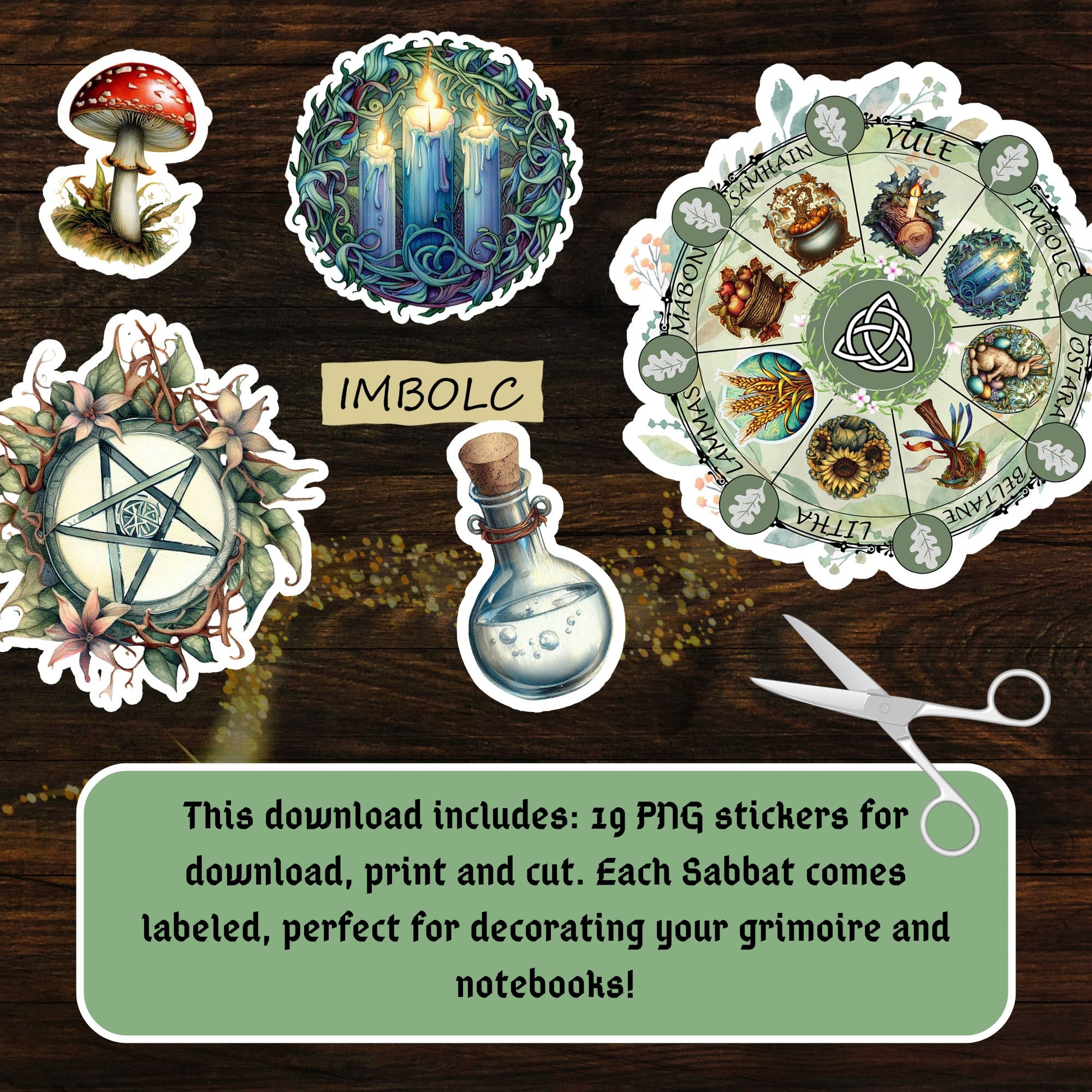 Wheel of the Year Digital Stickers, Sabbats Wheel, Witch Word Labels ...