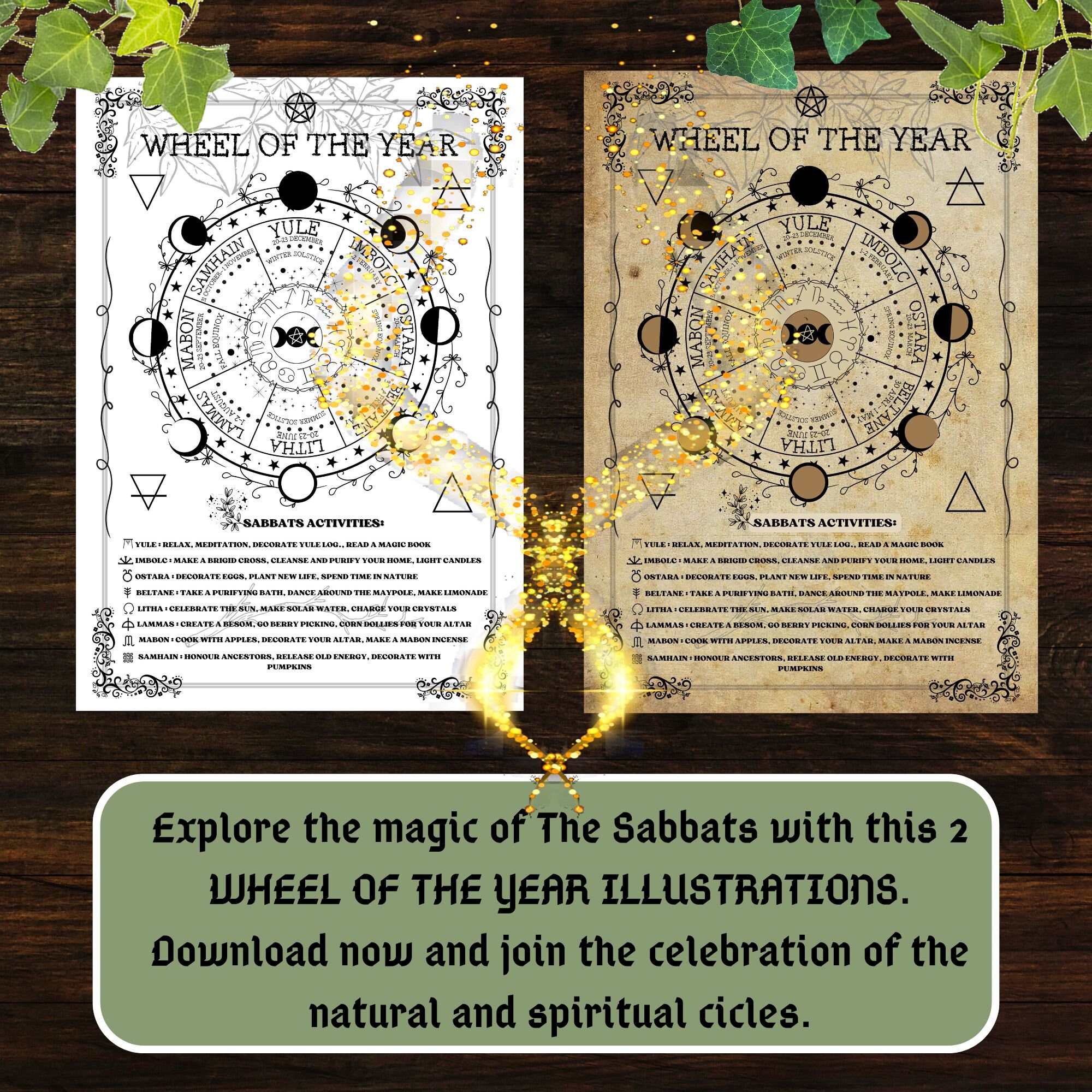 Wheel of the Year Printable, Wiccan Pagan Prints, Sabbats Ritual and ...