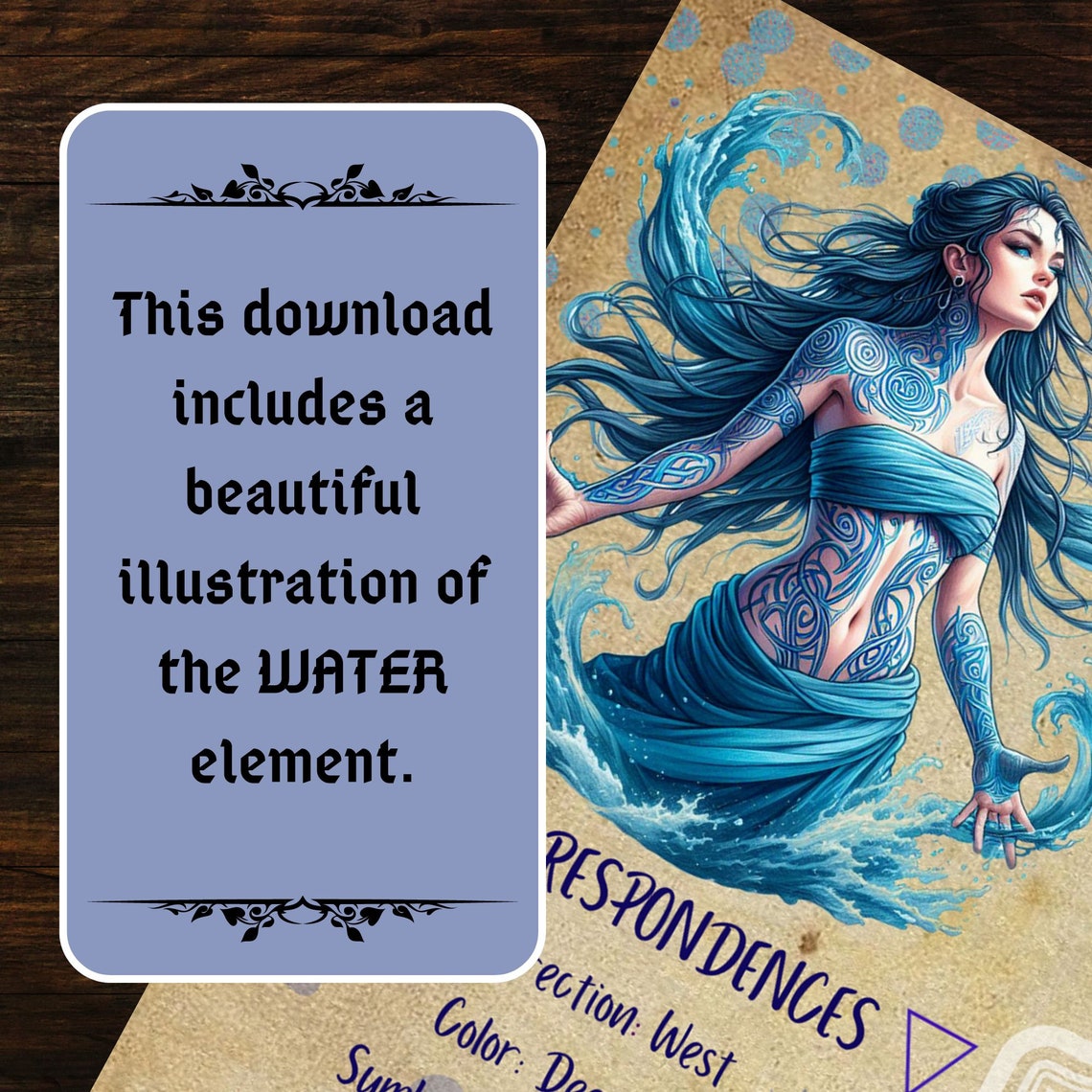 Four Elements Digital Printable Wall Art, Water Element Print, Elemental Witch Guide, Wiccan and ...