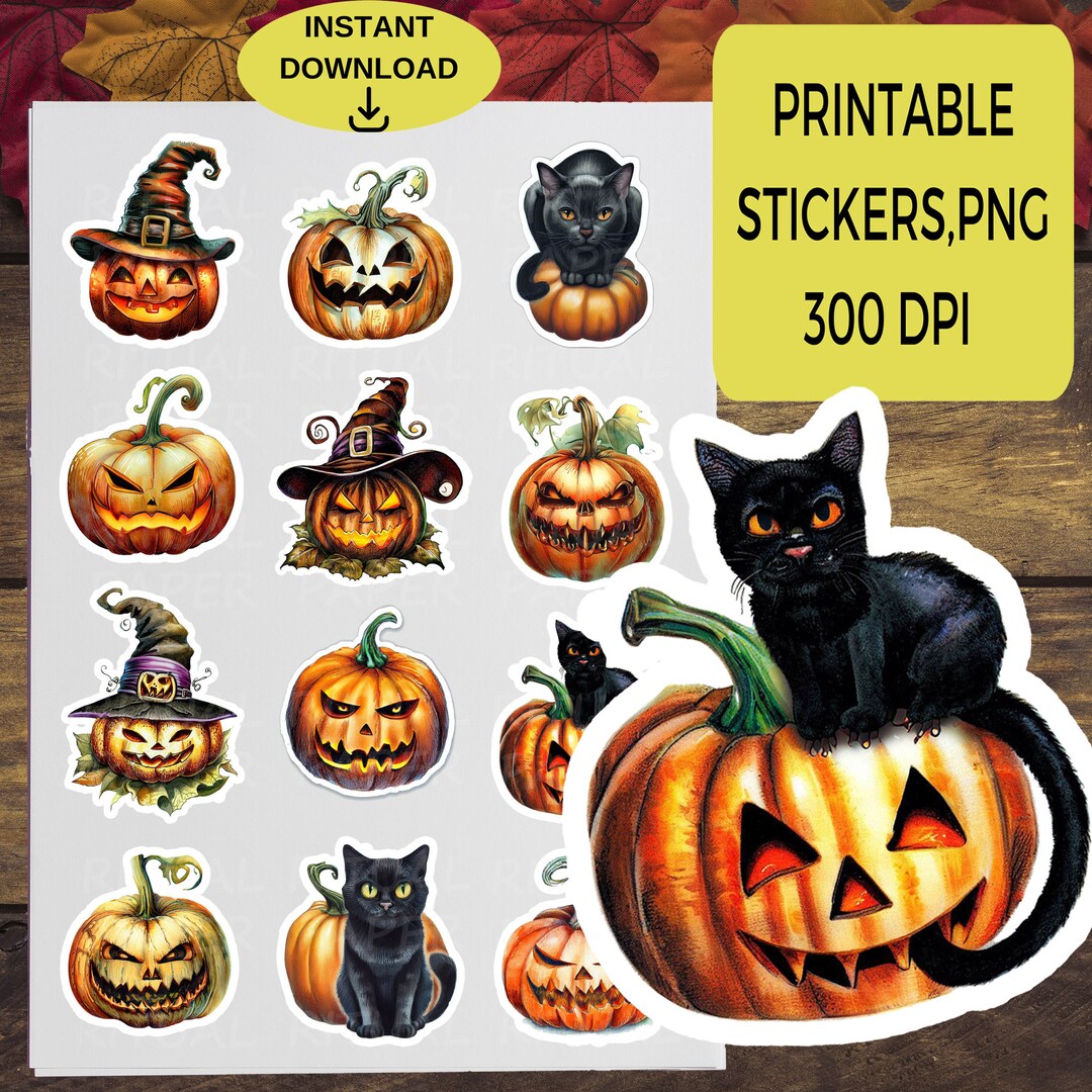 Halloween Pumpkin Printable Sticker, Jack O Lantern Sticker, Pumpkin ...