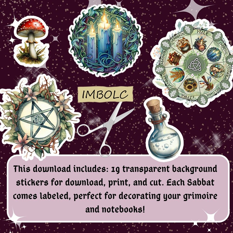 Wheel of the Year Digital Stickers, Sabbats Wheel, Witch Word Labels ...