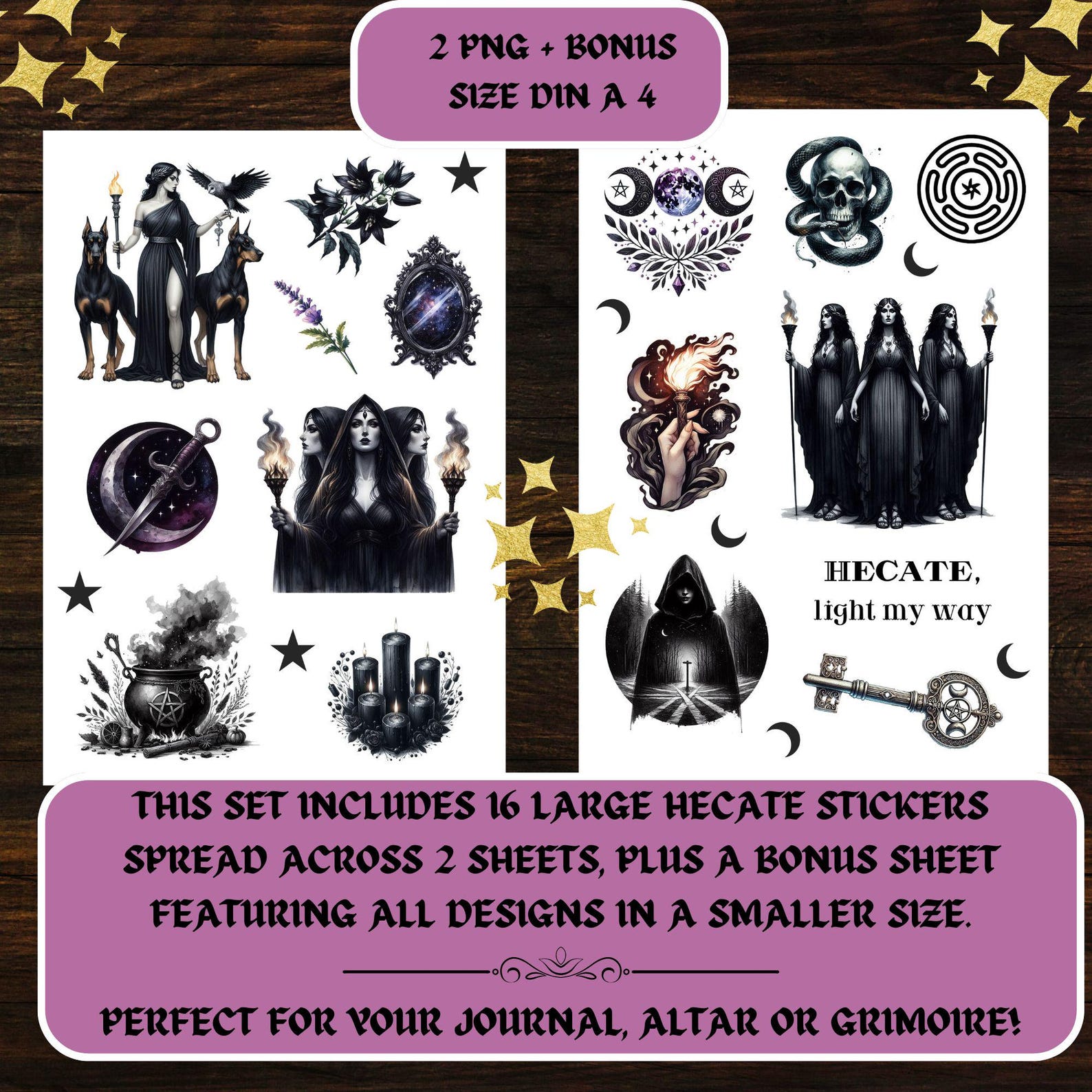 Hecate Goddess of Witchcraft Stickers Printable, Wiccan Pagan Grimoire ...