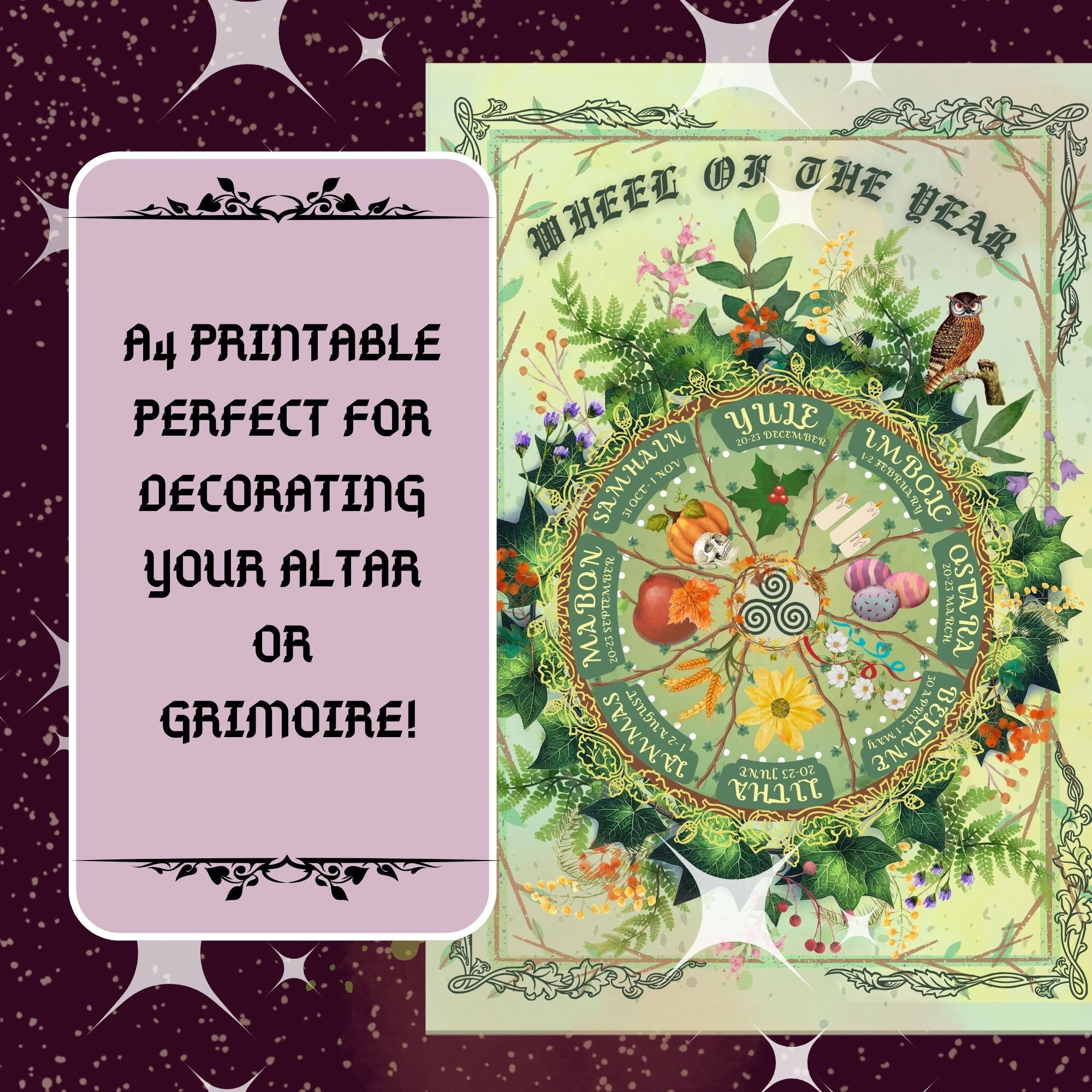 Wheel of the Year Print, Witchcraft Sabbats, Grimoire Printable Art ...