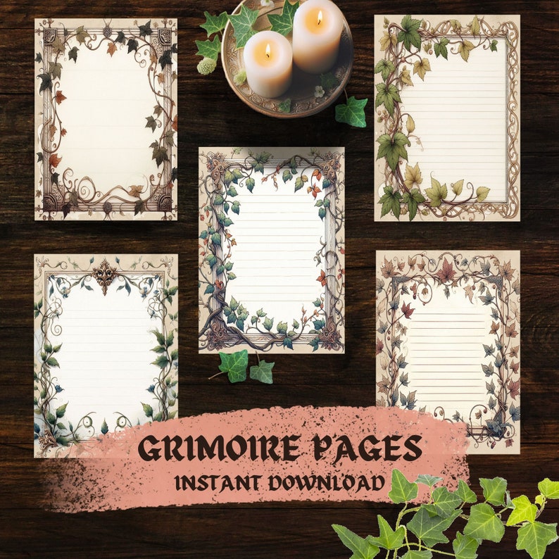 Printable Grimoire Herbal Pages, Witchcraft Book of Shadows, Green ...