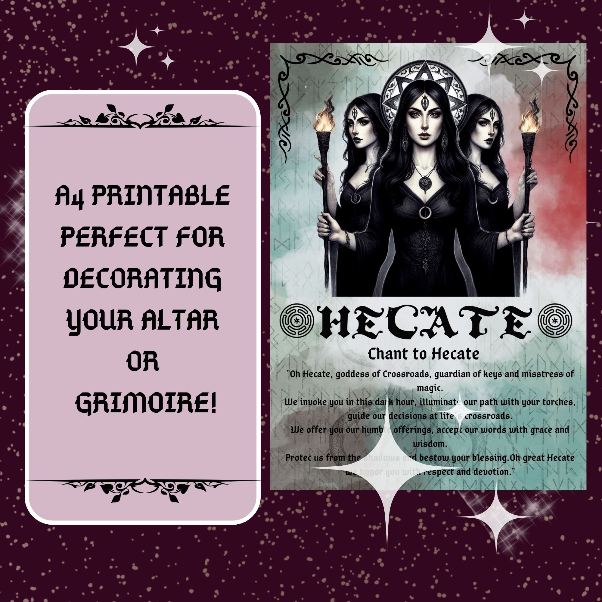 Hecate Goddess Printable, Triple Goddess Art, Sacred Space Decor, Pagan ...
