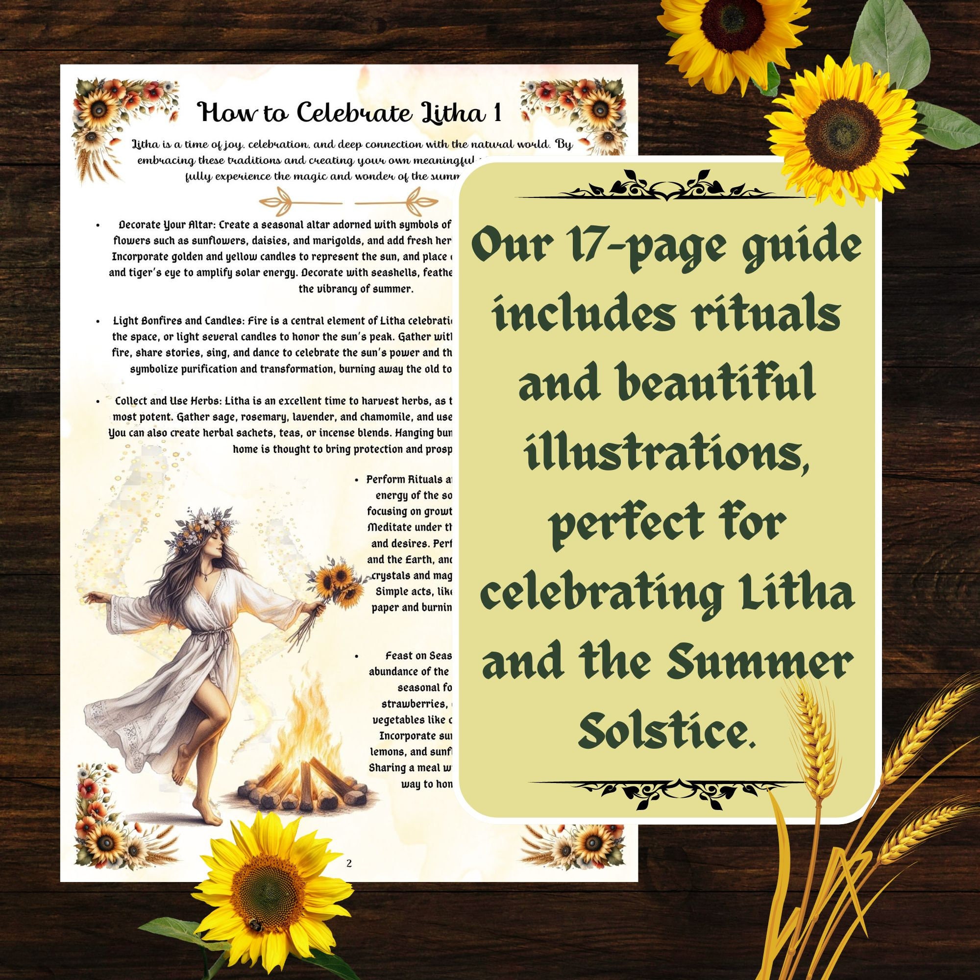 Litha Sabbat Grimoire Printable Pages, Summer Solstice Decor ...