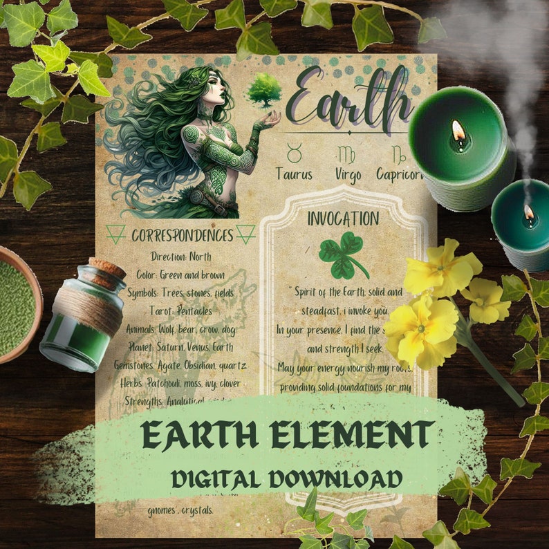 Earth Element Printable, Four Elements Wall Art, Wiccan Magic ...