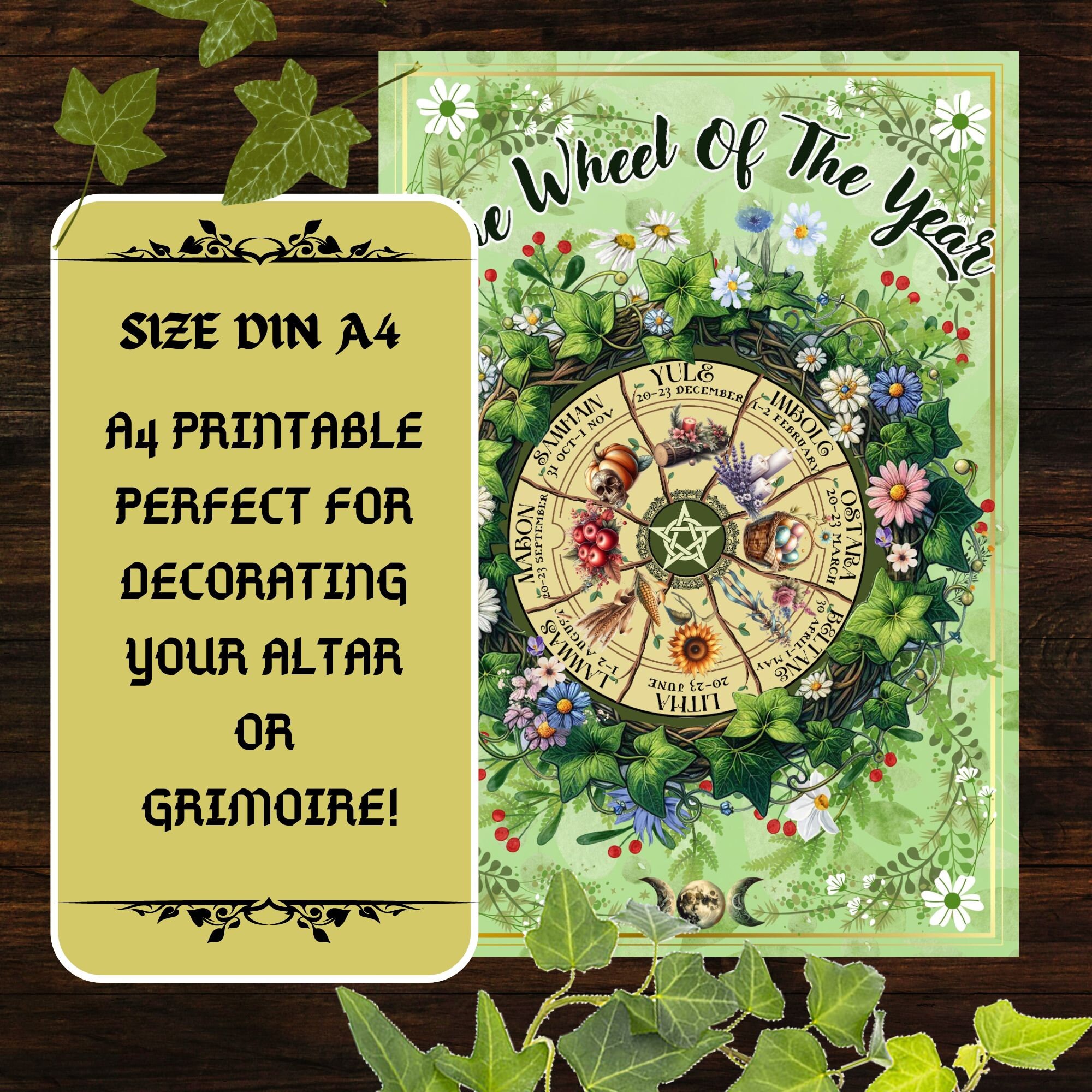 Wheel of the Year Art Print, Pagan Sabbat Correspondences, Grimoire ...