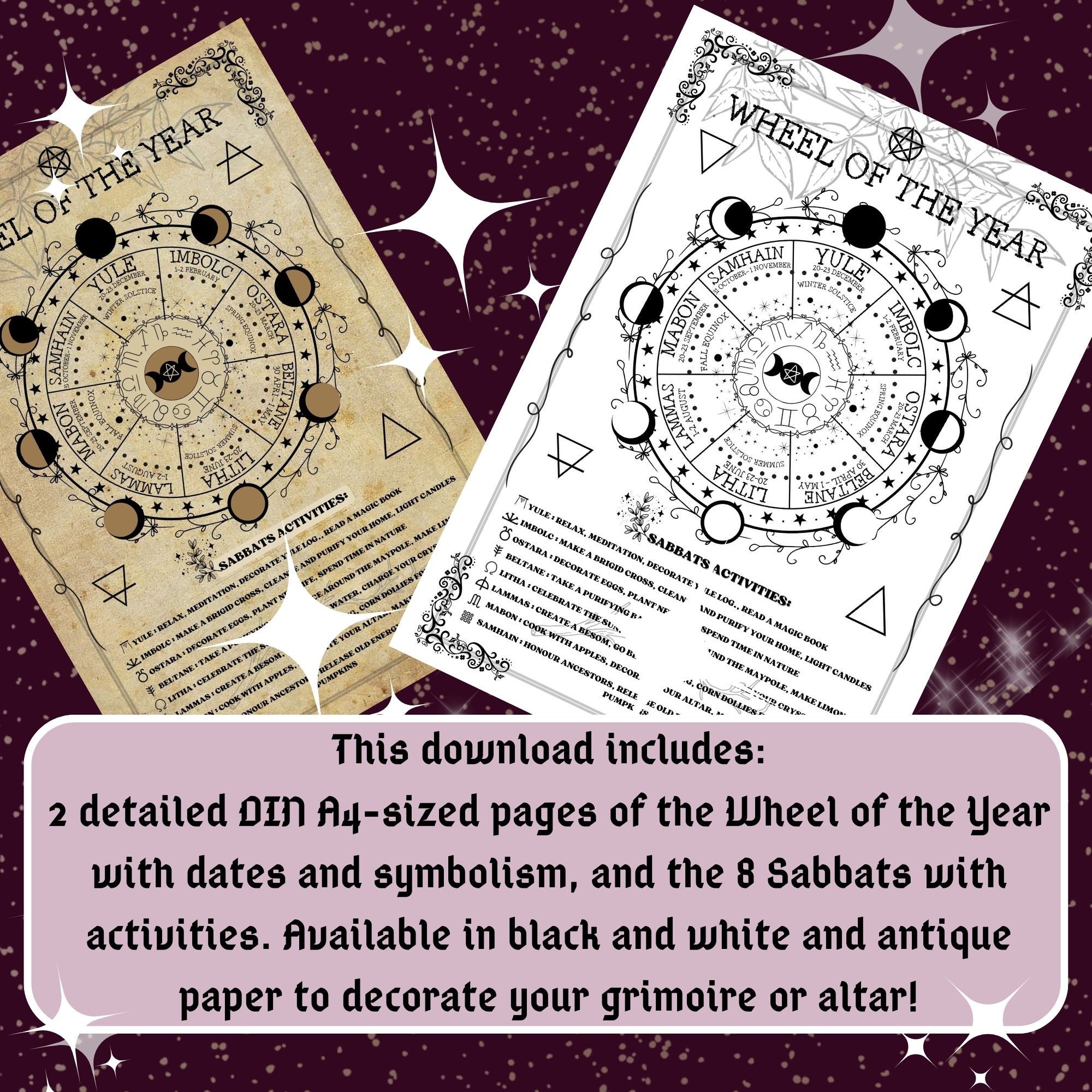 Wheel of the Year Printable, Wiccan Pagan Prints, Sabbats Ritual and ...