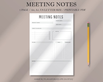 Printable Meeting Notes Template | Meeting Minutes | Meeting Agenda ...
