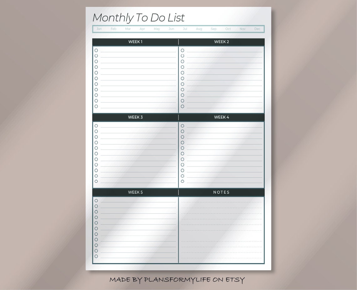 Monthly to Do List Printable, Monthly Task List Template, Monthly ...