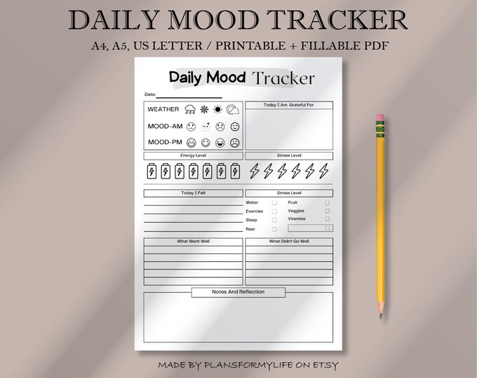 Mood Tracker Printable, A Year in Pixels, Mood Journal, Emotion Tracker ...